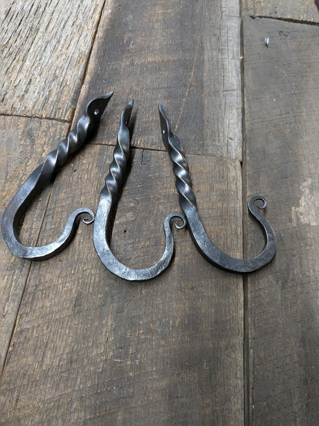 Large Wrought Iron Twisted Wall Hook Set of 3 - Etsy