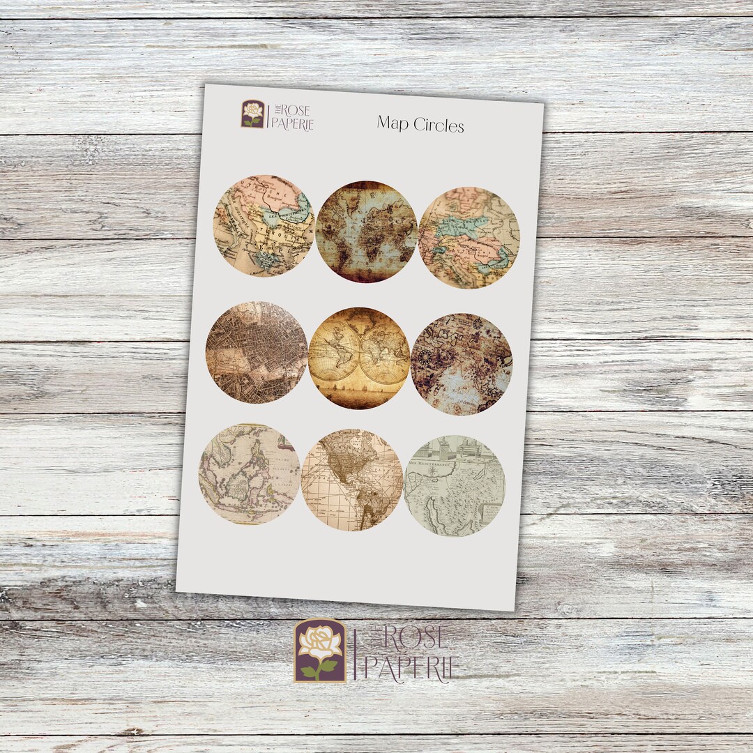 Vintage Map Circle Sticker Sheet - Etsy