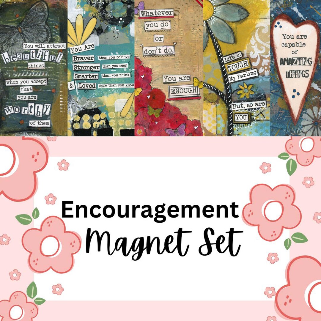 ENCOURAGEMENT MAGNET SET, 5 Fridge Art Magnets, Stocking Stuffers ...