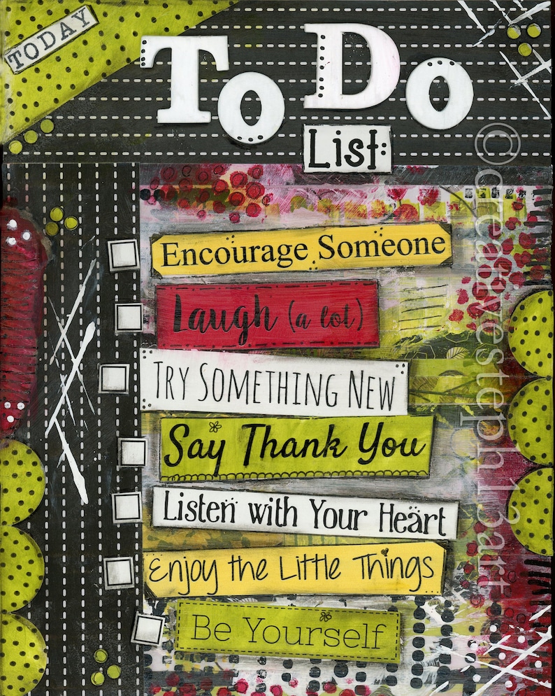 Inspirational to Do List Art | Positive Quote Print | Mixed Media Wall ...