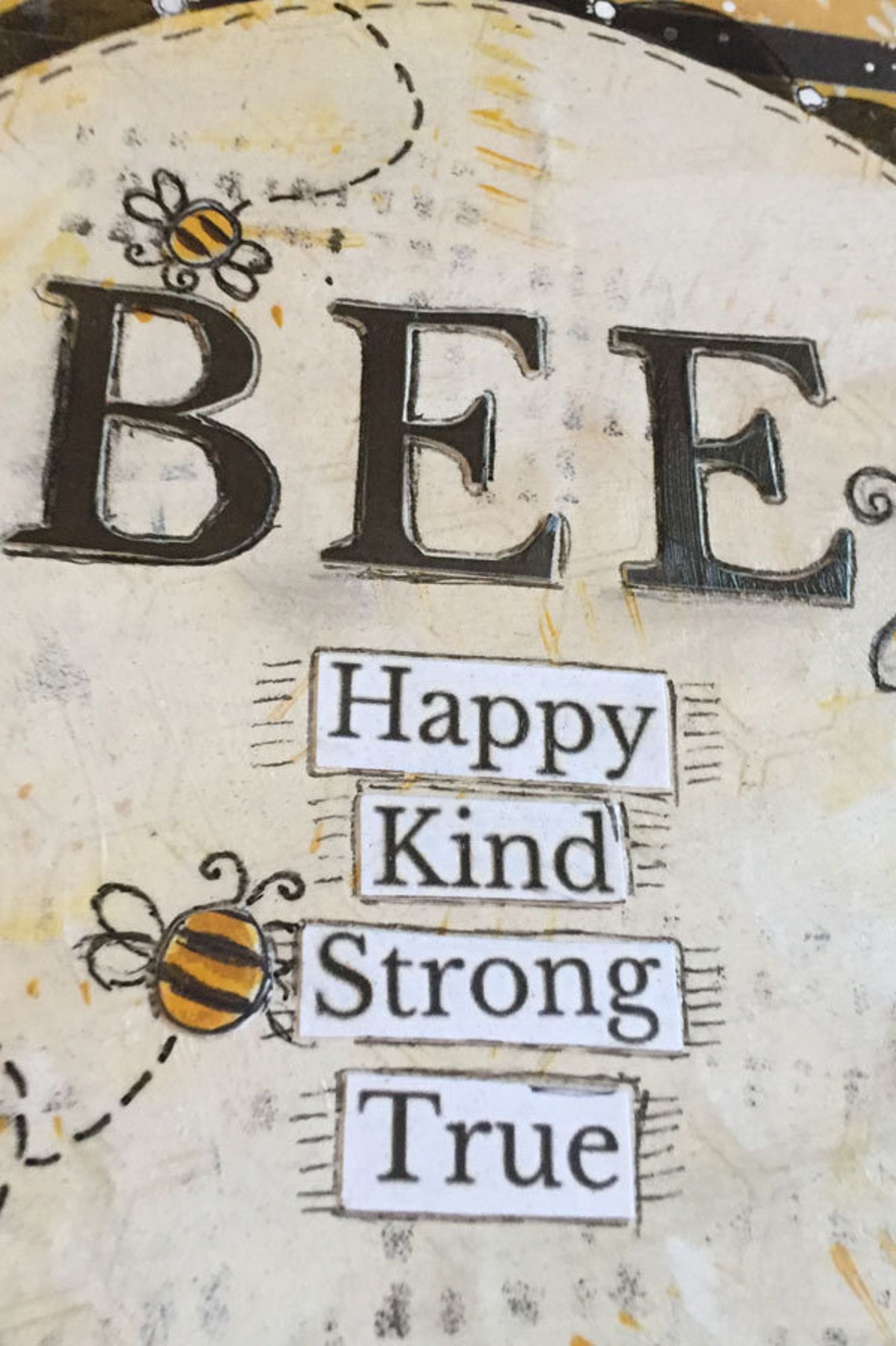 Bee Happy Mixed Media Art Print Gift for Bee Lover Bee Kind - Etsy