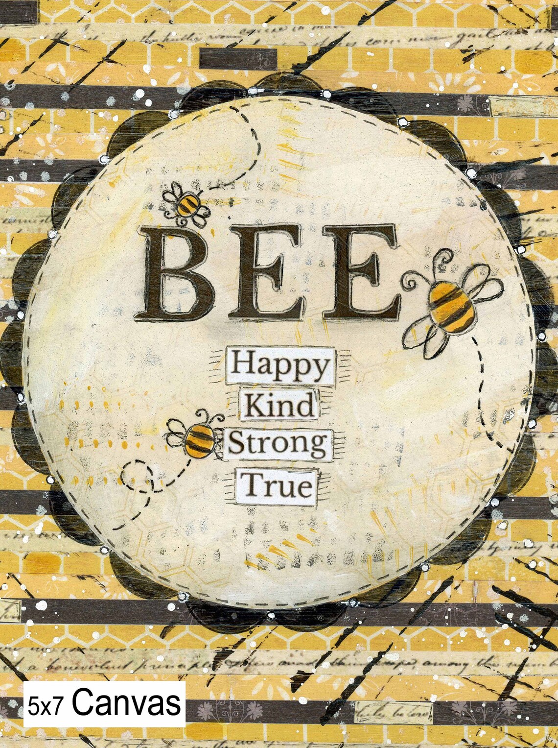 Bee Happy Mixed Media Art Print Gift for Bee Lover Bee Kind - Etsy