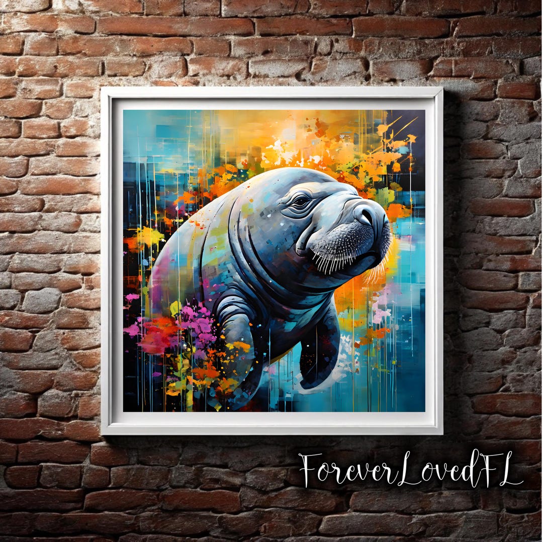 Manatee Sea Life Digital Painting Print: Coastal Wall Art Decor ...