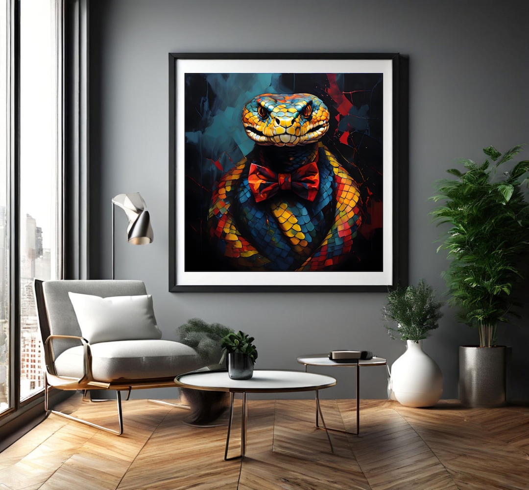 Abstract Painting Digital Download Print Wall Art Snake With Bowtie - Etsy