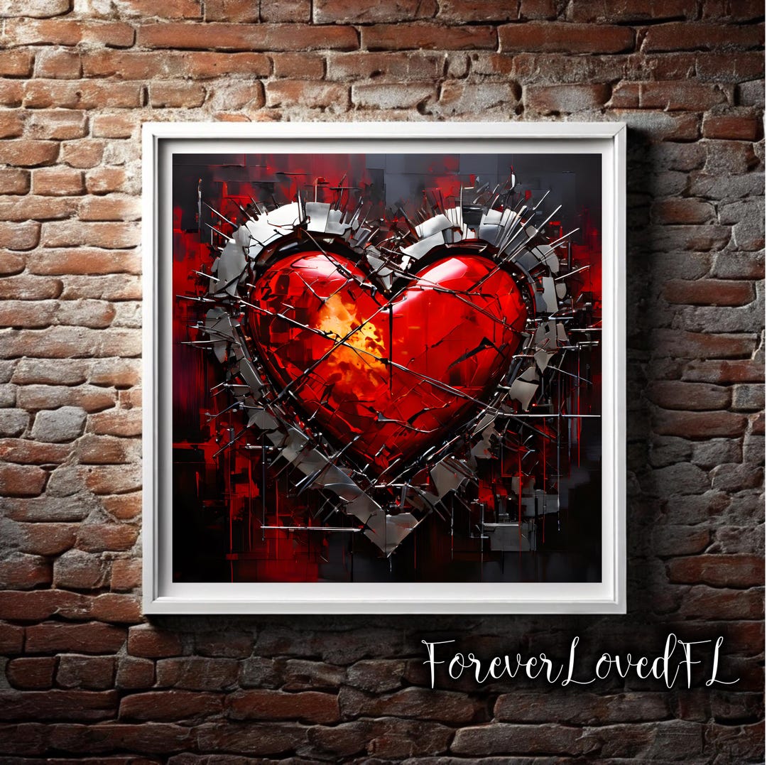 Painting Digital Download Print Wall Art Decor, Stapled Heart, Broken ...
