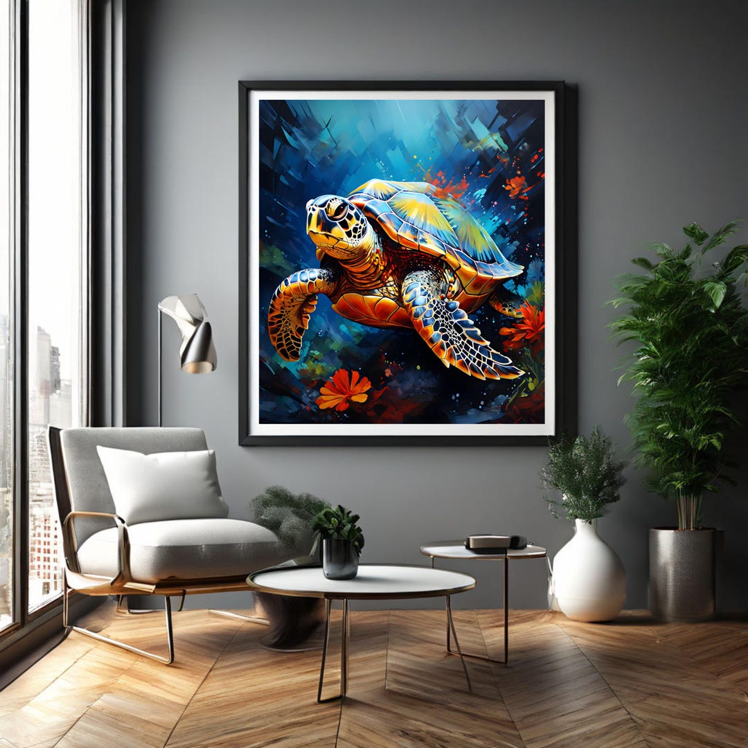 Abstract Painting Digital Download Print Wall Art Sea Turtle Beach ...