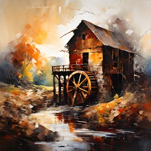 Rustic Watermill Landscape Digital Print: Countryside Wall Art Decor ...