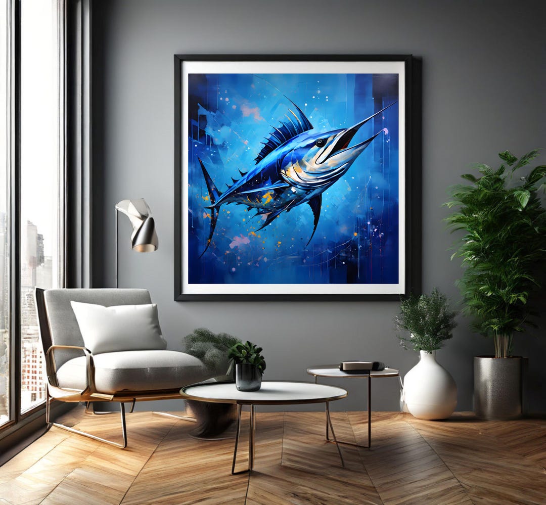 Abstract Blue Marlin Digital Art Print: Oceanic Wall Decor for Fishing ...
