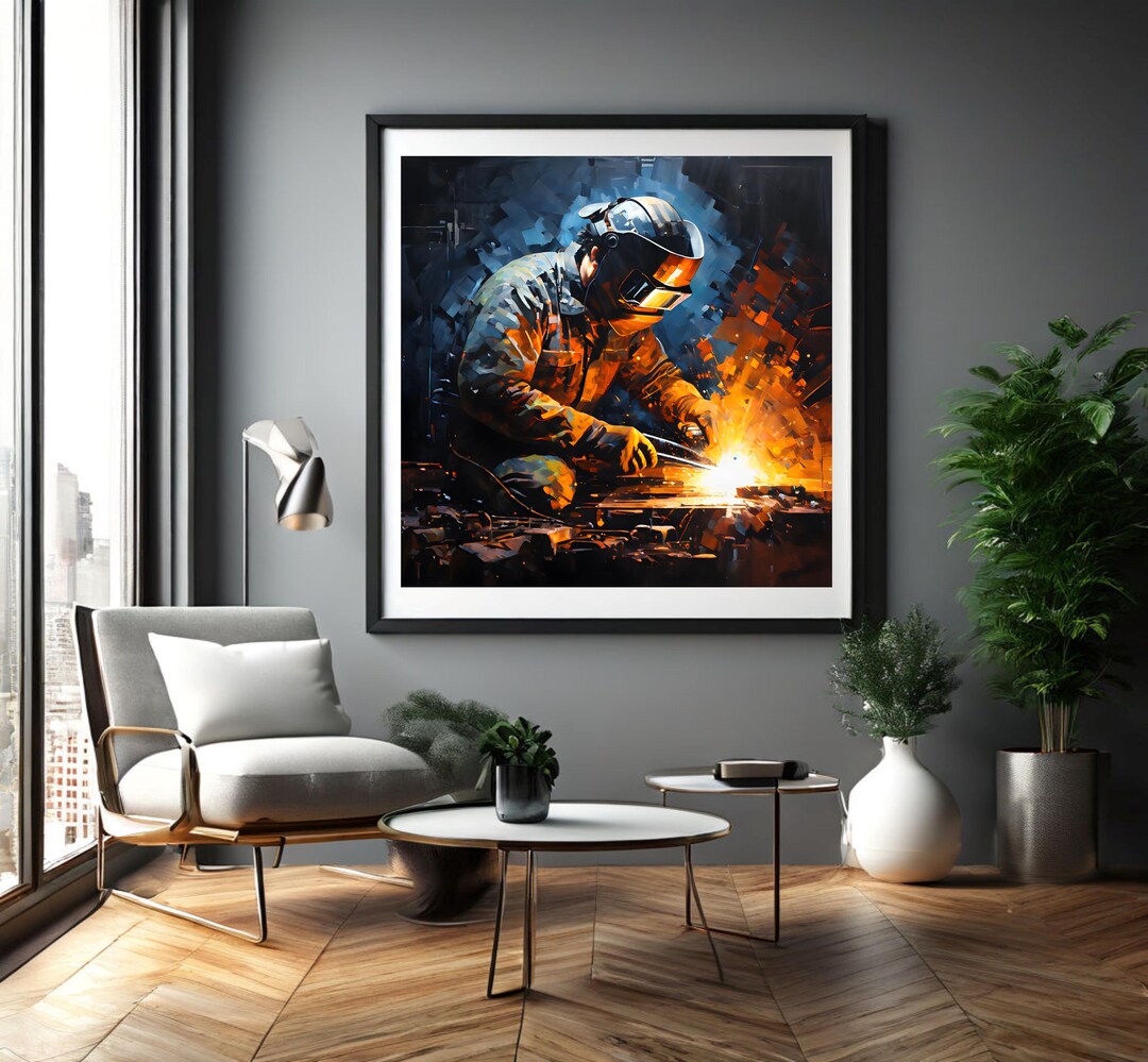 Abstract Welding Art: Digital Print of Iron Worker - Industrial Wall ...
