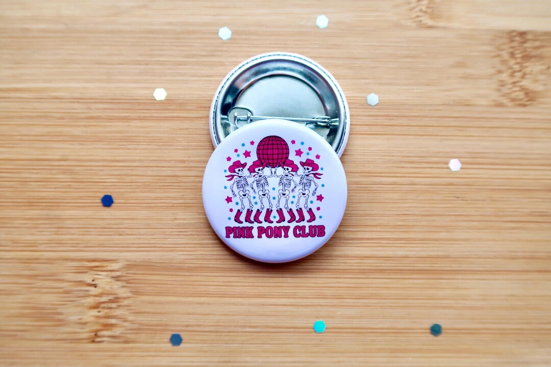 Pink Pony Club Button, Skeleton Button, Pink Cowboy Button, Girly ...