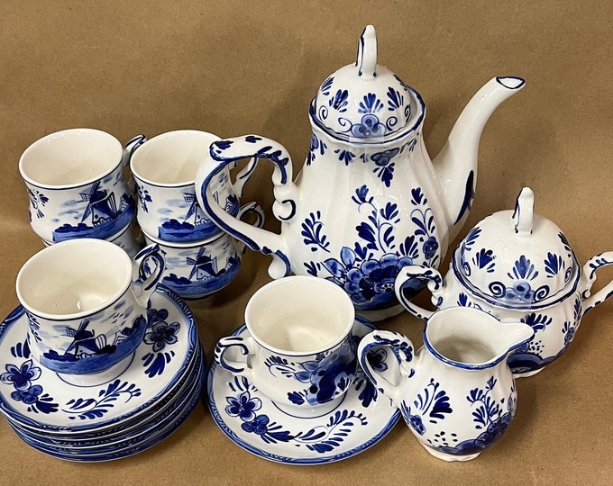 Complete 17 Piece Tea Set/delft Hand Painted Service for 6/cup and ...