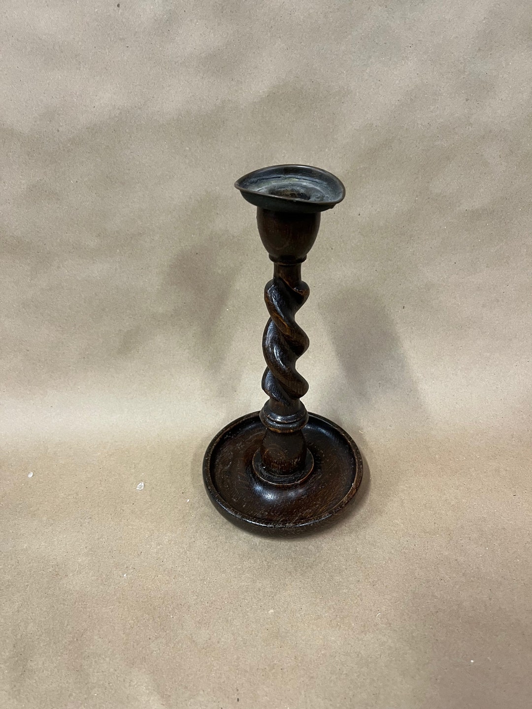 Antique English Barley Twist Candle Stick/english Dark Antique Oak ...