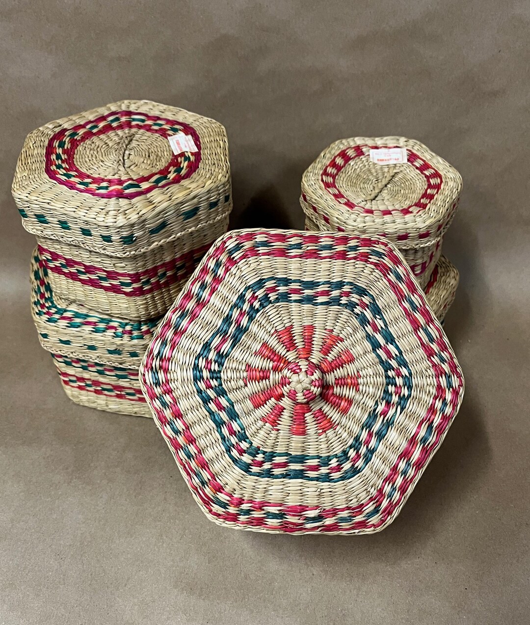Set of 5 Nesting Baskets With Lids/storage Baskets/sewing/vintage ...
