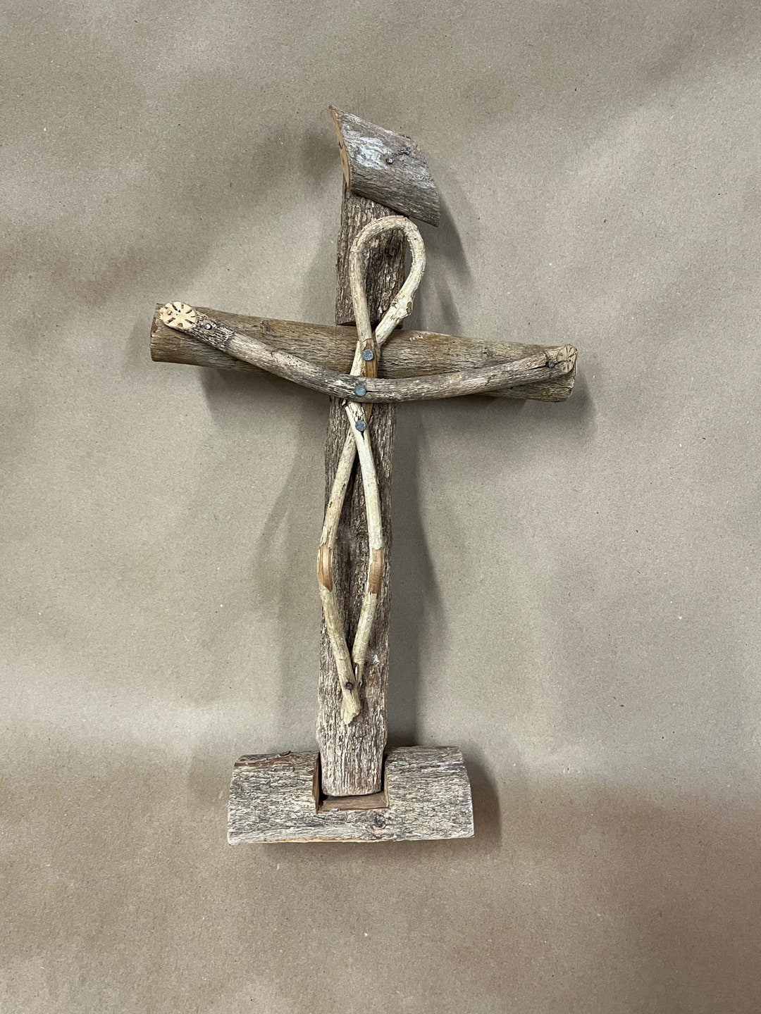 Vintage Rustic Wooden Cross With Jesus Hanging/primitive Easter Decor ...