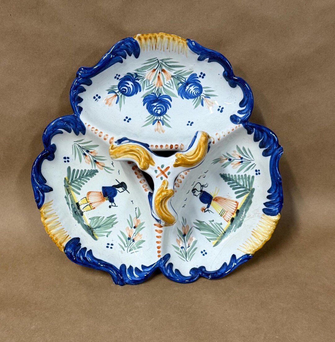 Quimper Divided Serving Dish/3 Section Plate With Breton Figures and ...