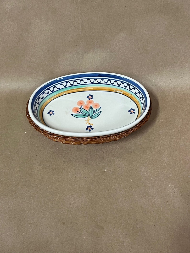 Hand Painted Small Serving Dish in Wicker Basket/ Baking - Etsy