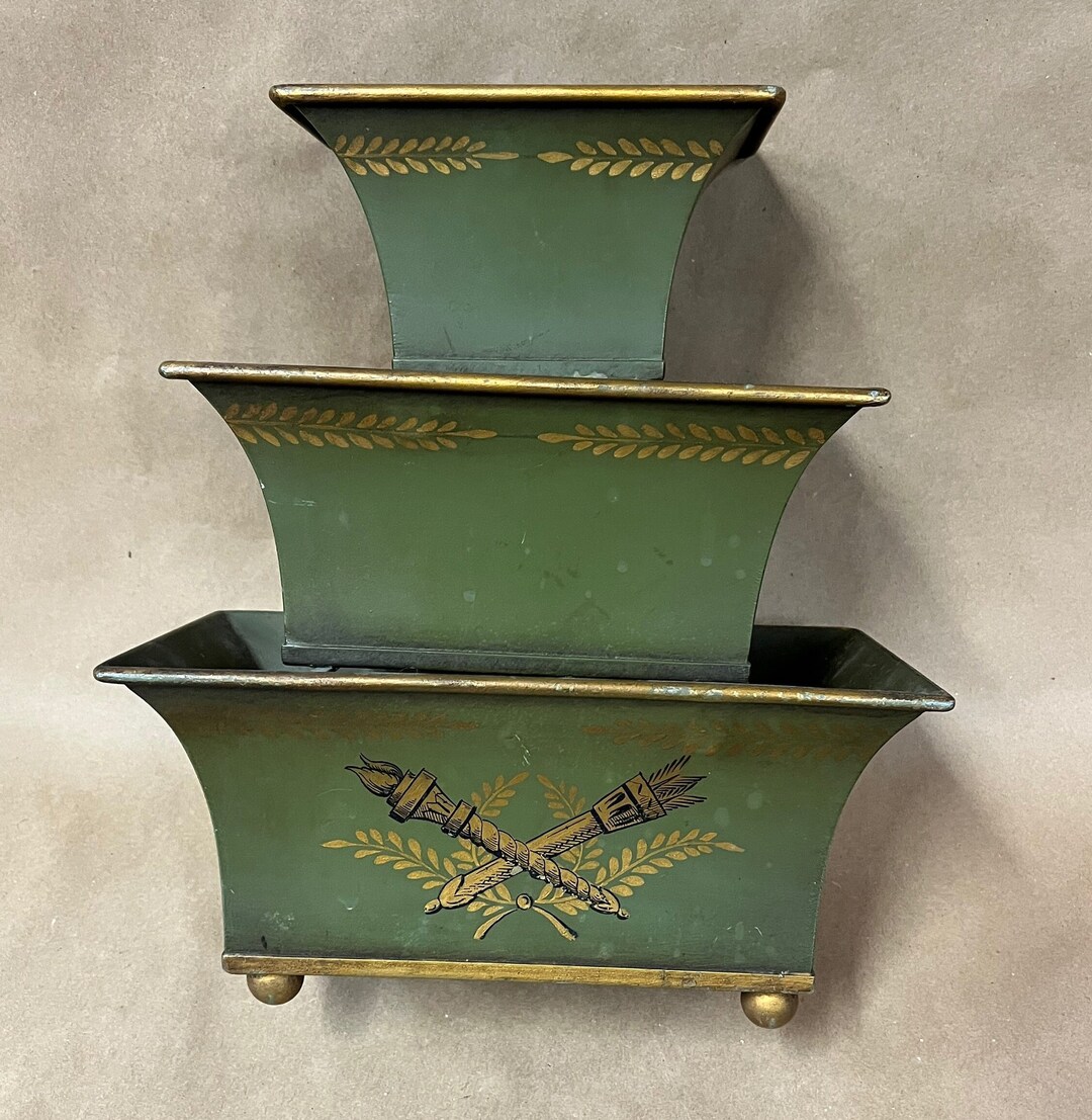 Antique French Tole Cache Pot/3 Tier Metal Container/neoclassical Cache ...