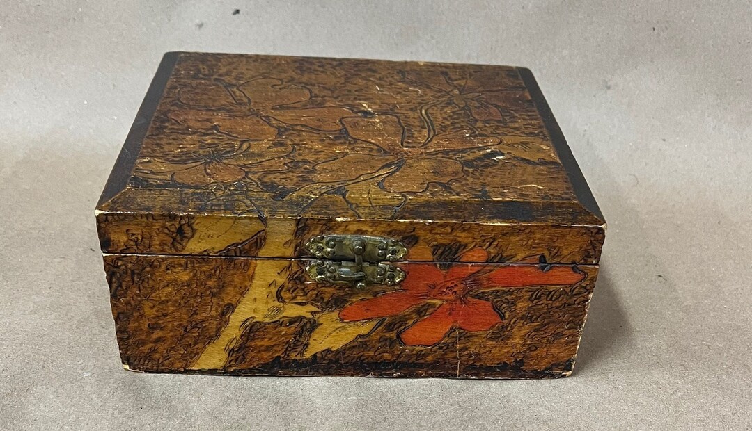 Pyrography writing With Fire Wood Box/wood Burn Carved Design/vintage ...