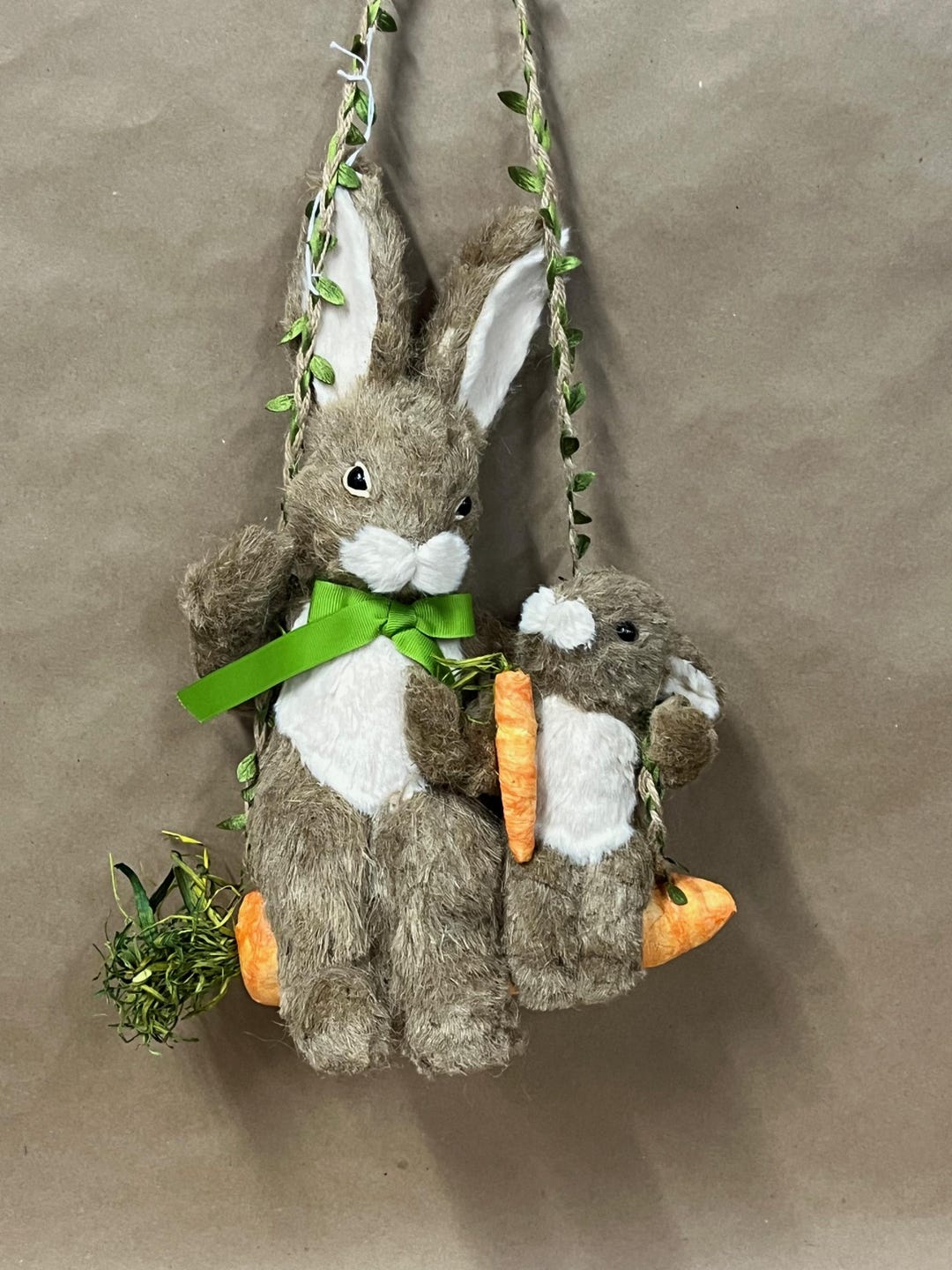 Pair of Sisal Rabbits on a Carrot Swing/spring Decor/easter Rabbit ...