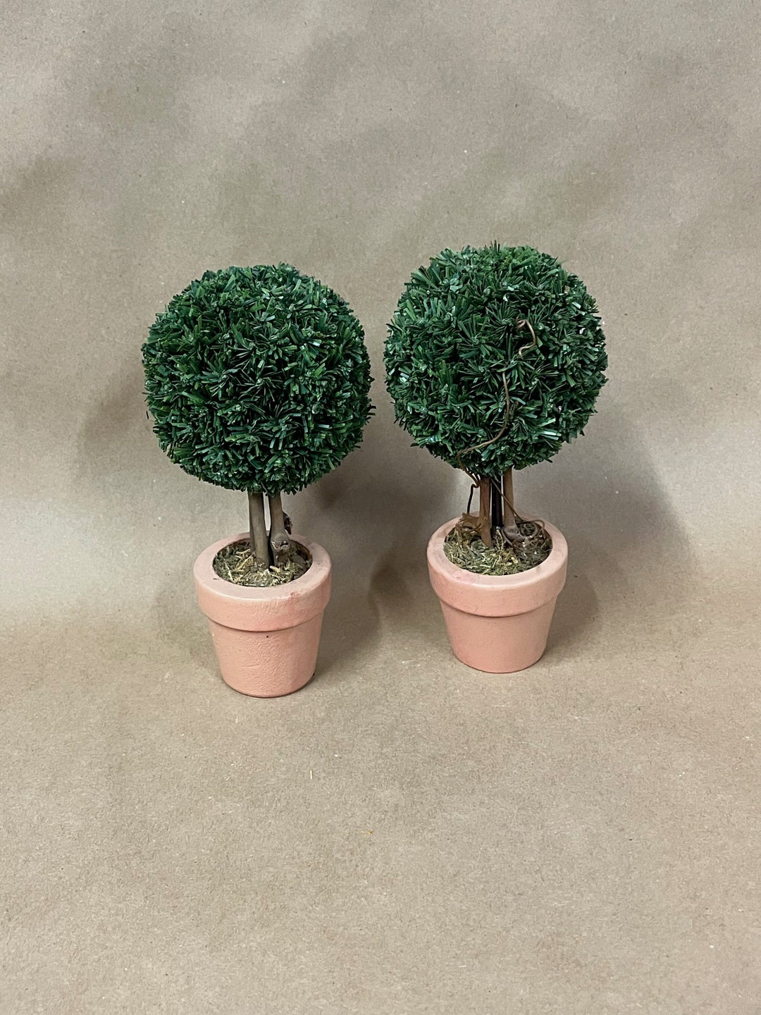 Set of 2 Topiaries in Terra Cotta Colored Pots/faux Evergreen Ball ...