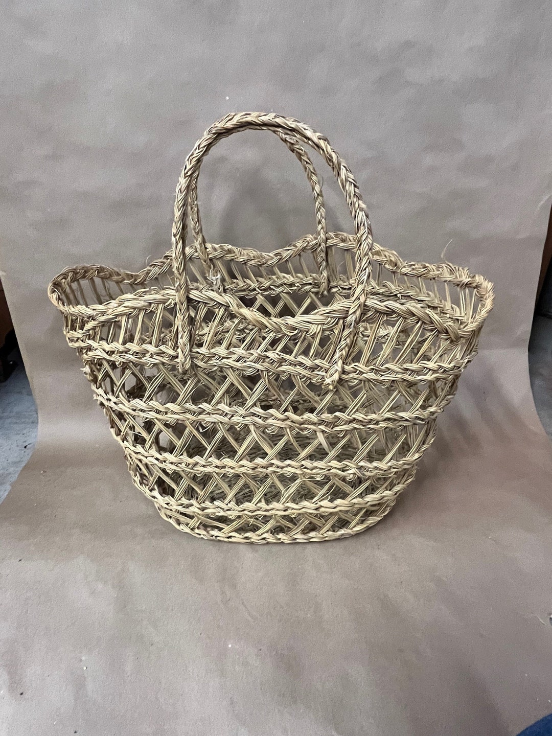 Vintage Straw Basket Bag/pool Bag/summer Purse/open Weave Tote Bag ...