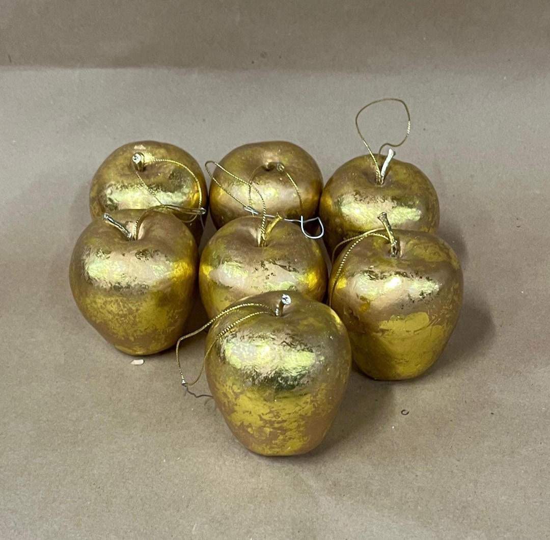 Set of 7 Faux Golden Apple Ornaments/artificial Fruit/floral Supplies ...