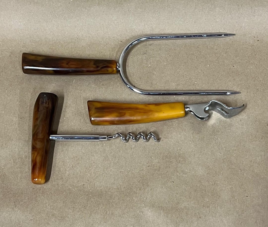 Vintage Bakelite Handled Kitchen Utensils/meat Lifting Fork/cork Screw ...
