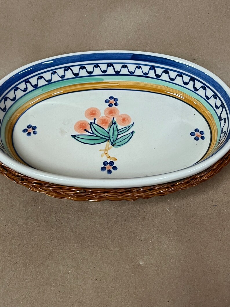 Hand Painted Small Serving Dish in Wicker Basket/ Baking - Etsy