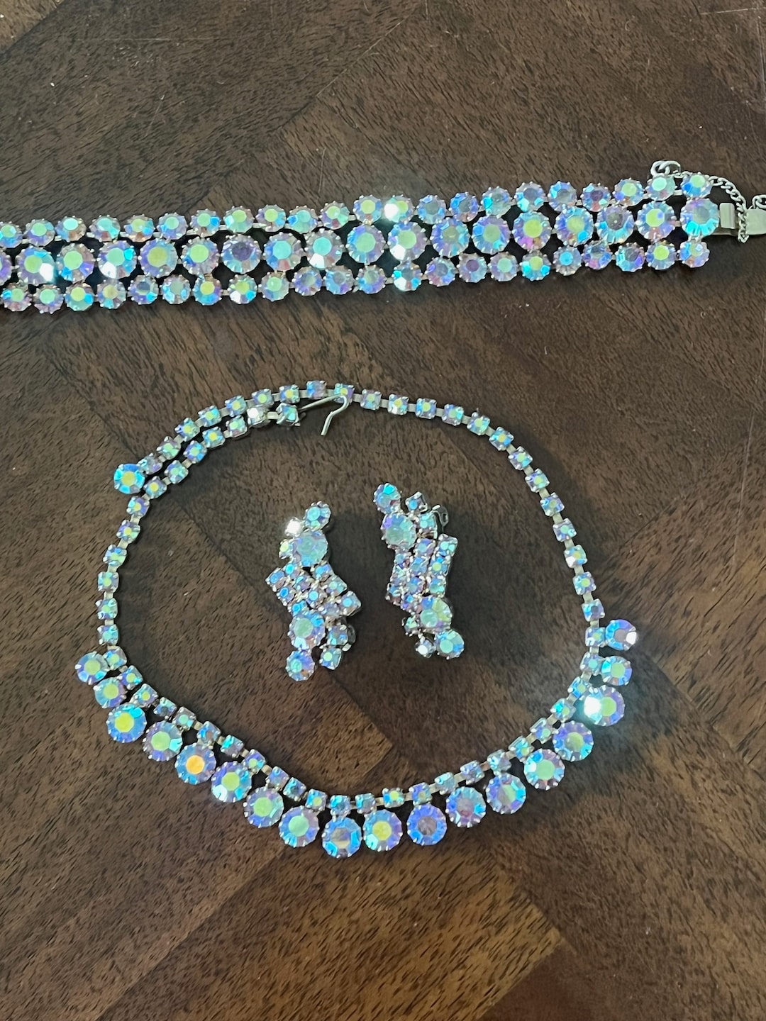 Vintage Rhinestone Jewelry Set/bracelet, Necklace, and Clip on Earrings ...