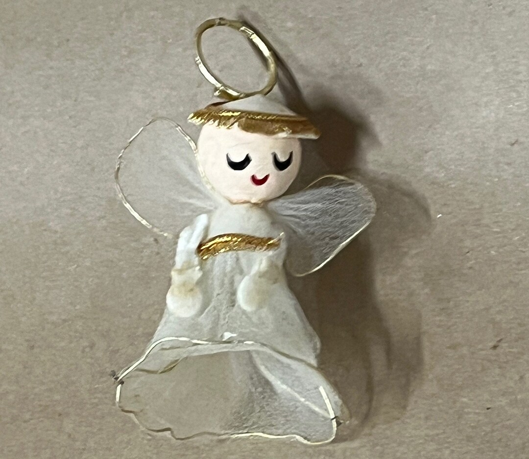 Vintage Angel/mid Century/tulle Net/spun Cotton/angel Ornament With ...