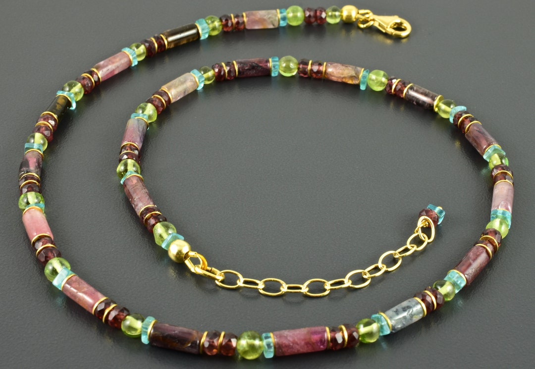 Bijzondere toermalijn ketting ketting met apatiet peridot granaat en ...