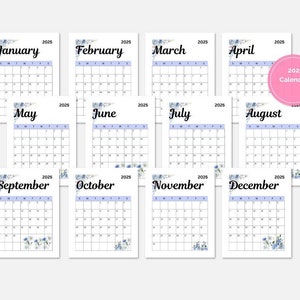 Editable Calendar in Canva, 12 Month Calendar 2025 Calendar Printable ...