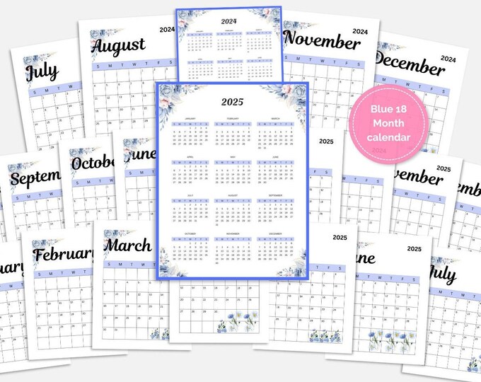Calendar Editable in Canva, 18 Month Calendar 2024-2025 Calendar ...