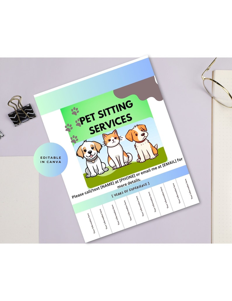 Pet Sitting Service Flyer, Editable Flyer Canva Template, Download Pet ...