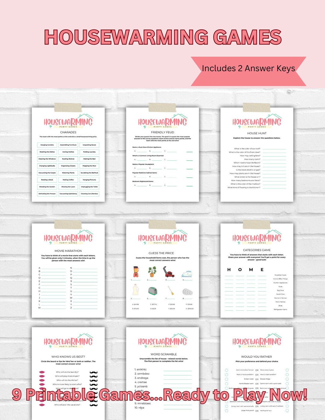 Printable Housewarming Games Ready to Play 9 Game Bundle, Done for You ...