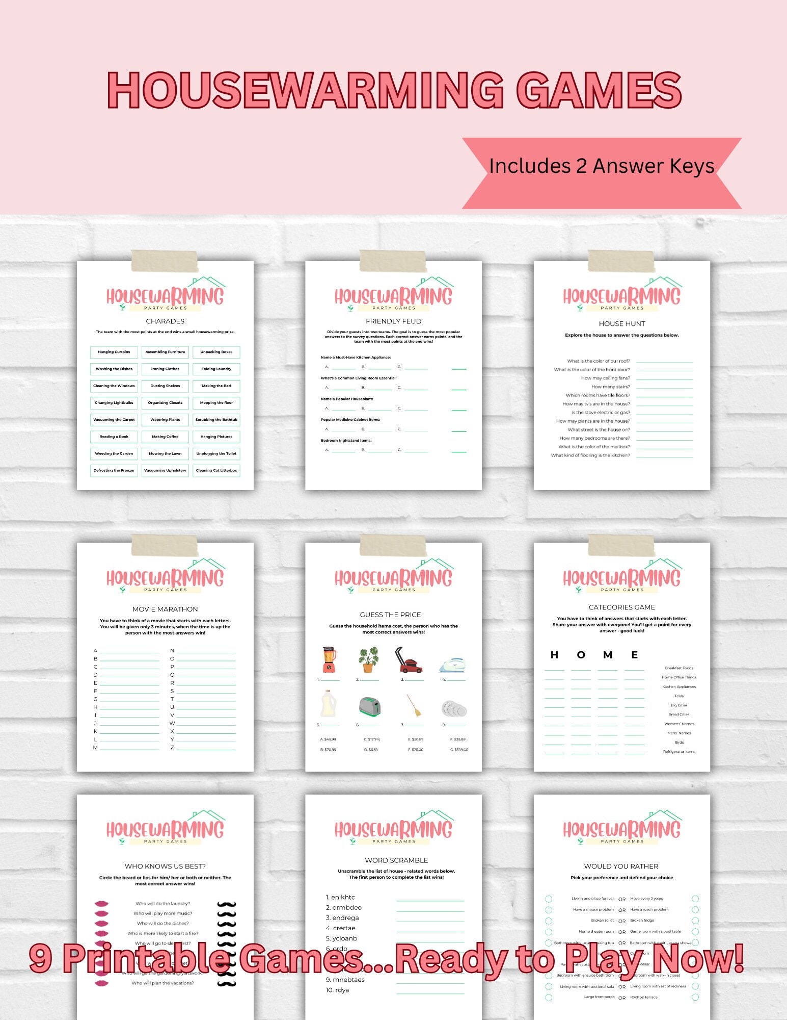 Printable Housewarming Games Ready to Play,9 Game Bundle,housewarming ...