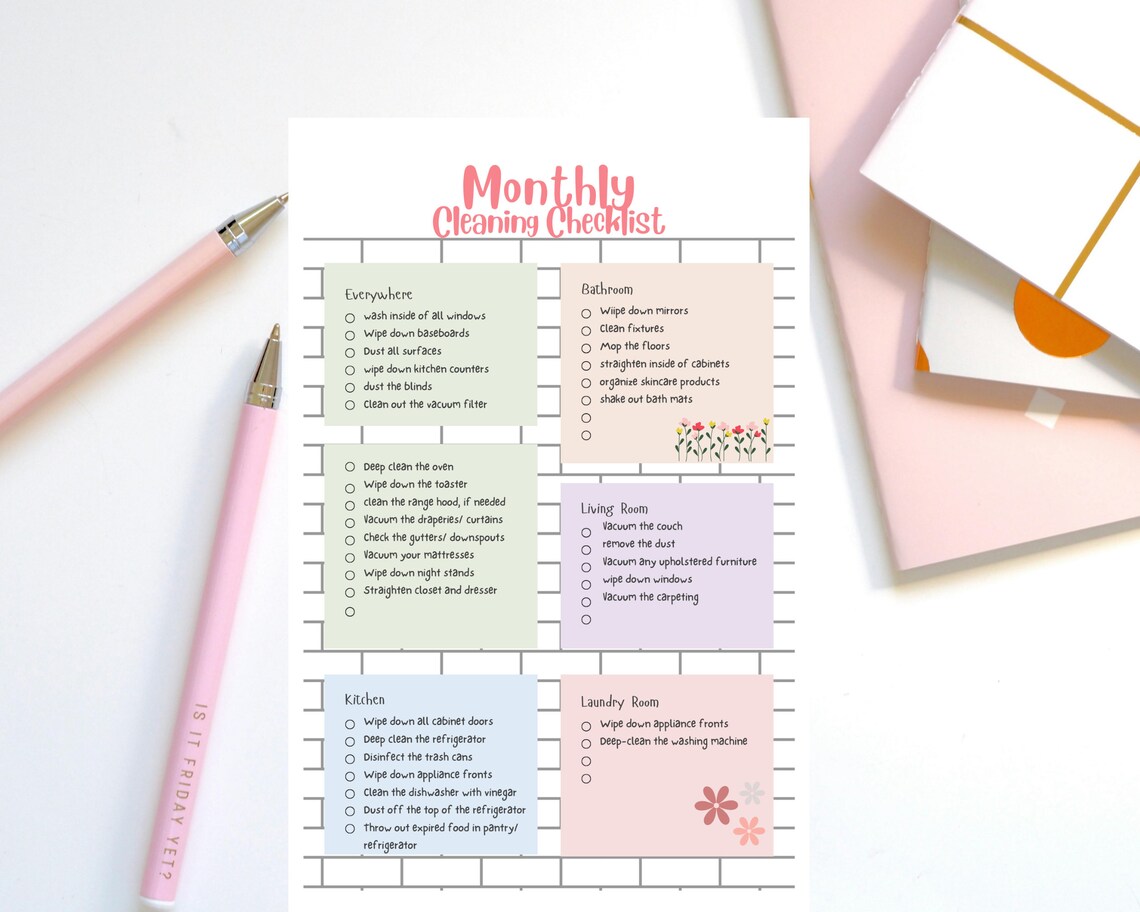 Monthly Cleaning Checklist Ready to Use,monthly Cleaning Schedule ...