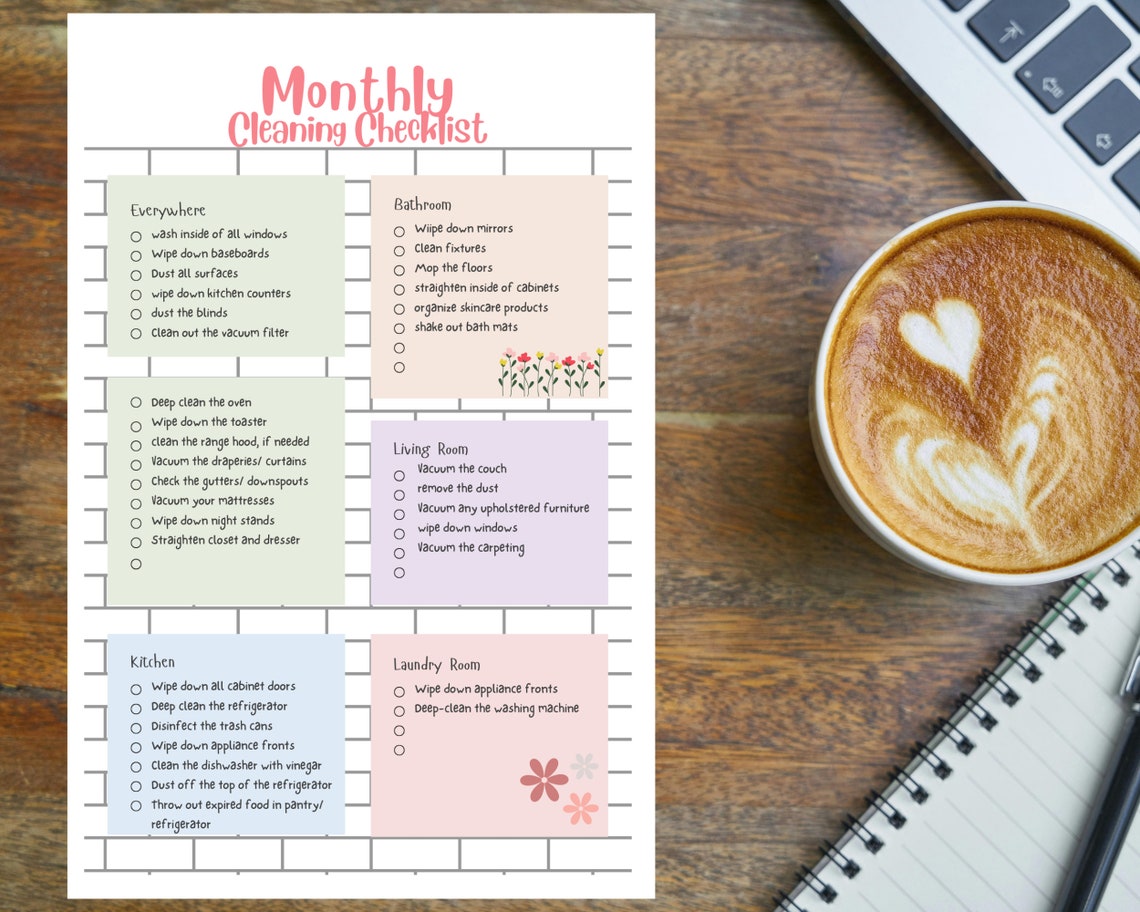 Monthly Cleaning Checklist Ready to Use,monthly Cleaning Schedule ...