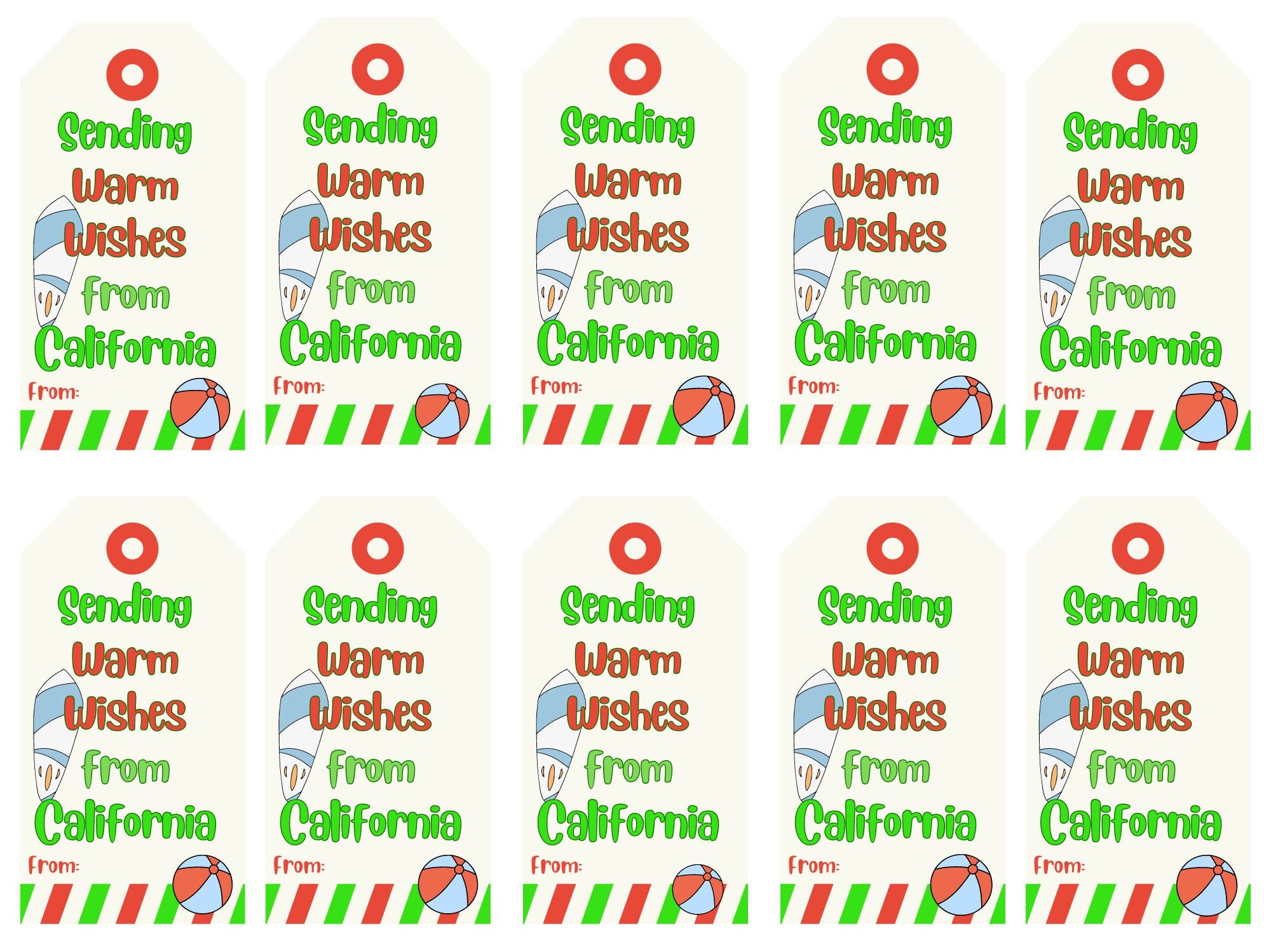 Printable Gift Tags From California Christmas Gift Tags, 2 X3.8 Inch ...