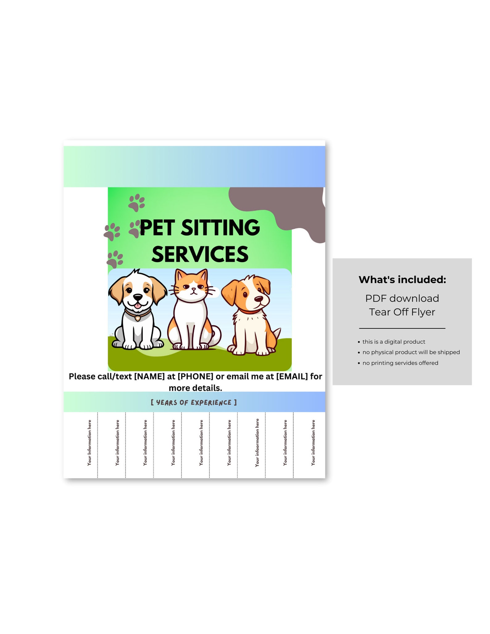 Pet Sitting Service Flyer, Editable Flyer Canva Template, Download Pet ...