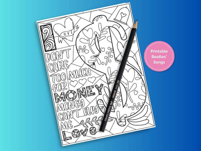 Beatles Song Lyrics Coloring Pages, Printable Adult Coloring Book of ...