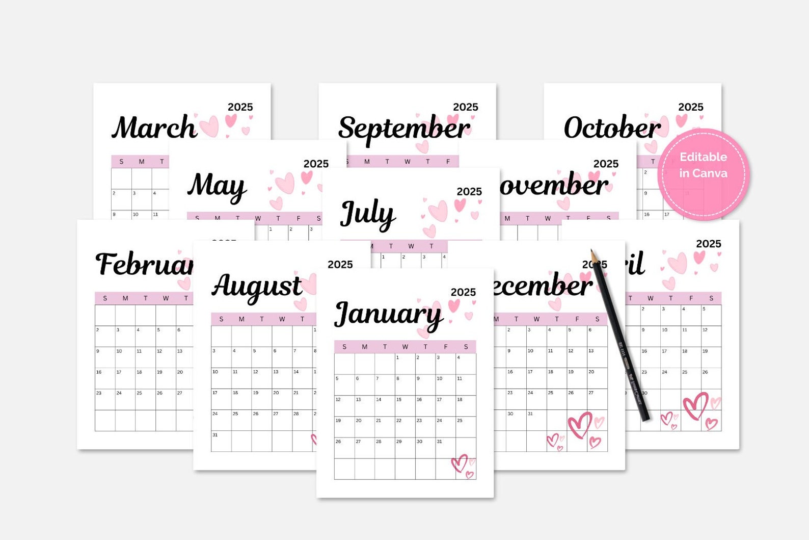 Printable Calendar in Canva, Monthly Calendar, 18 Month Calendar 2024 ...