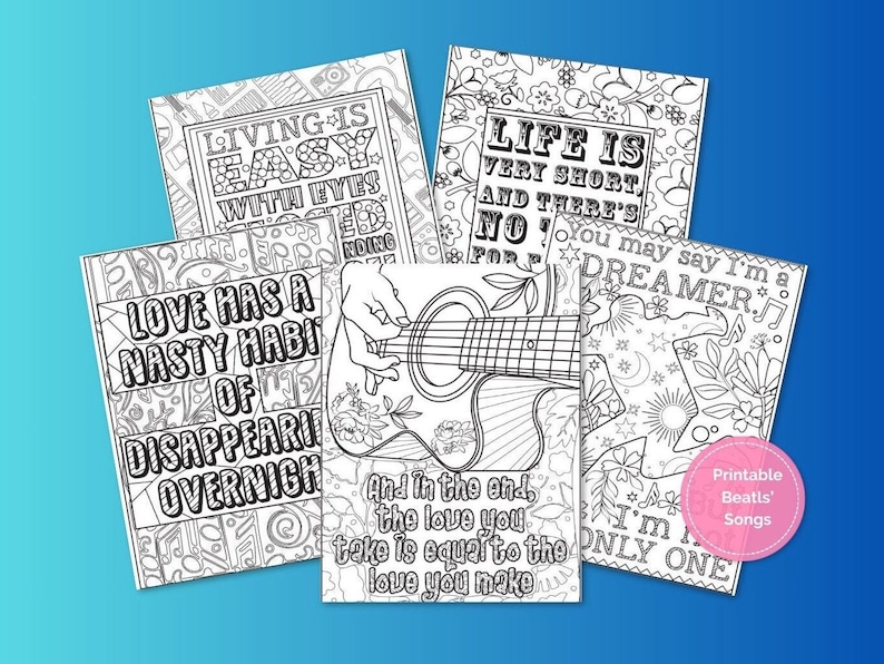 Beatles Song Lines Coloring Pages, Teen Coloring Book of Beatles Songs ...