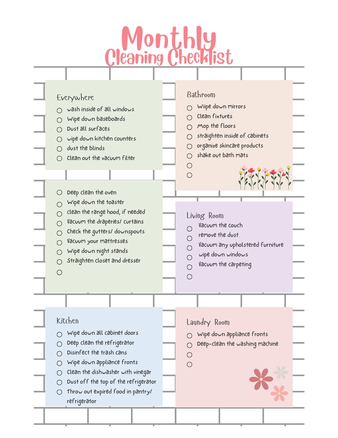 Monthly Cleaning Checklist Ready to Use,monthly Cleaning Schedule ...