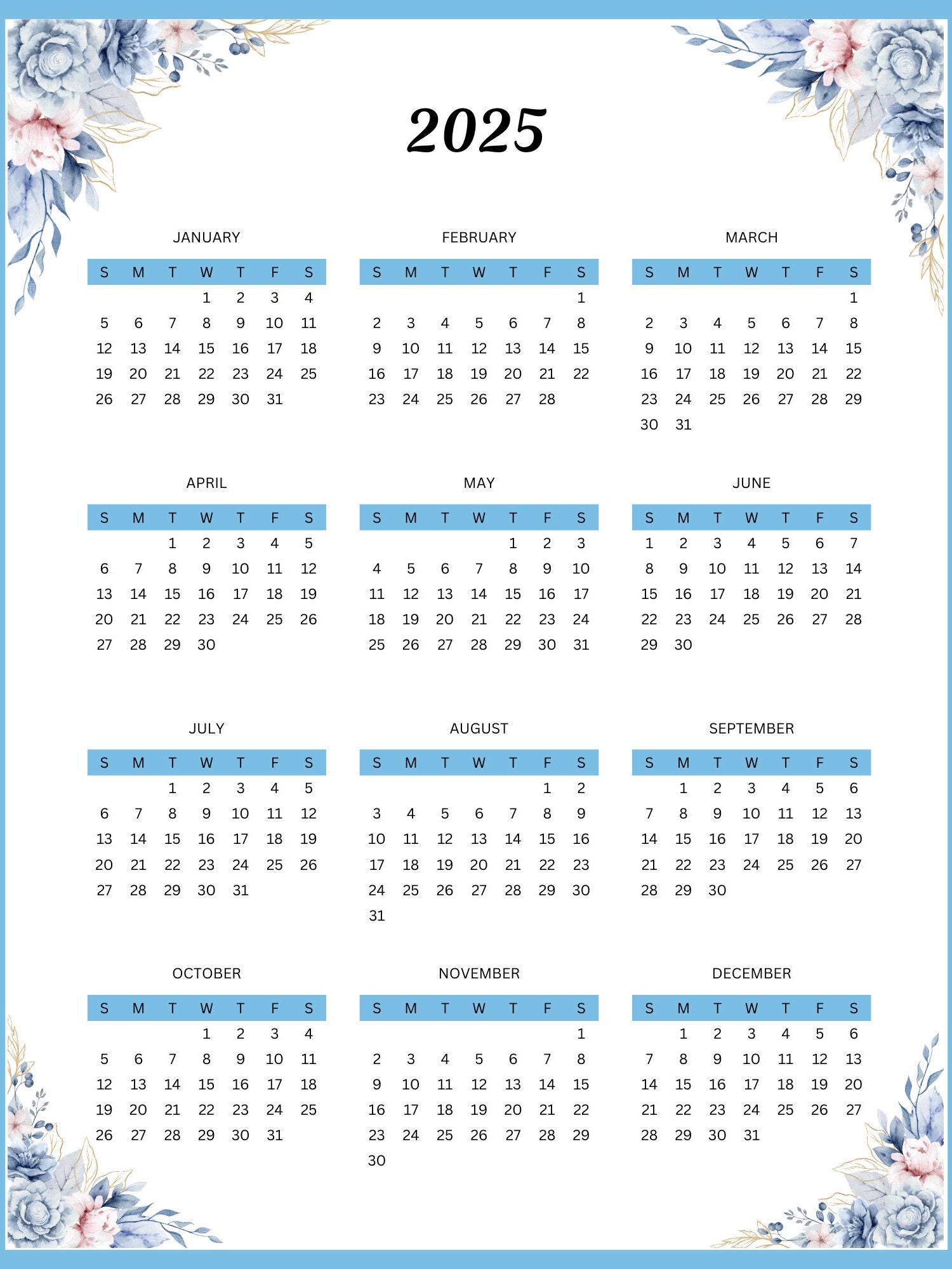 Editable Calendar in Canva, 12 Month Calendar 2025 Calendar Printable ...
