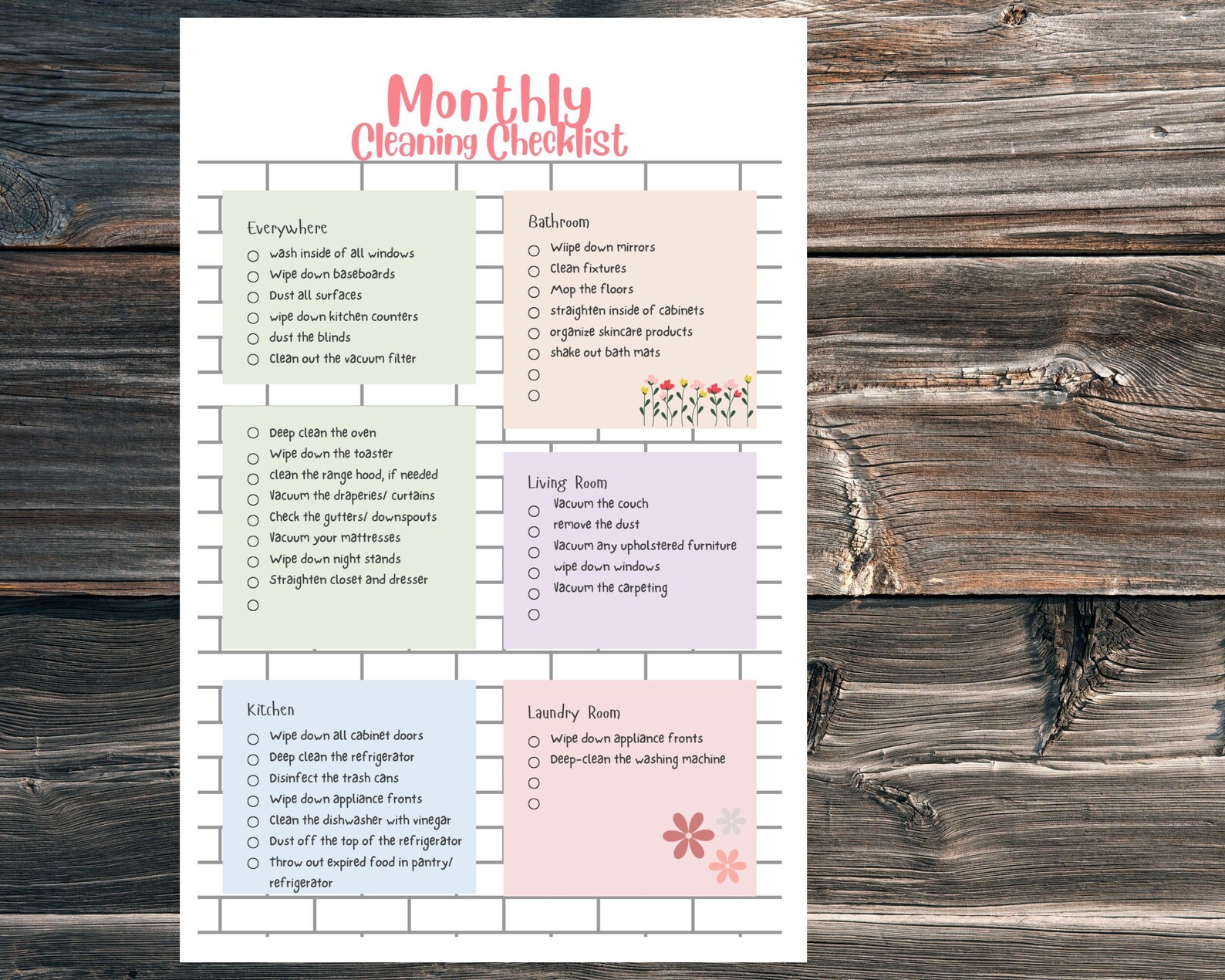 Monthly Cleaning Checklist Ready to Use,monthly Cleaning Schedule ...