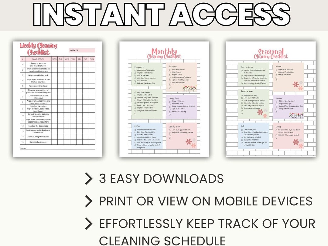 Cleaning Checklist Bundle Done for You,weekly-monthly-seasonal Cleaning ...