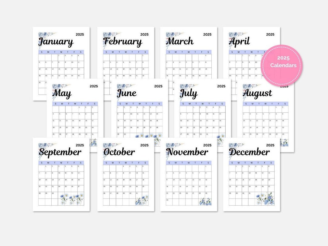 2025 Calendar Editable Calendar Canva, 12-month Calendar Printable ...