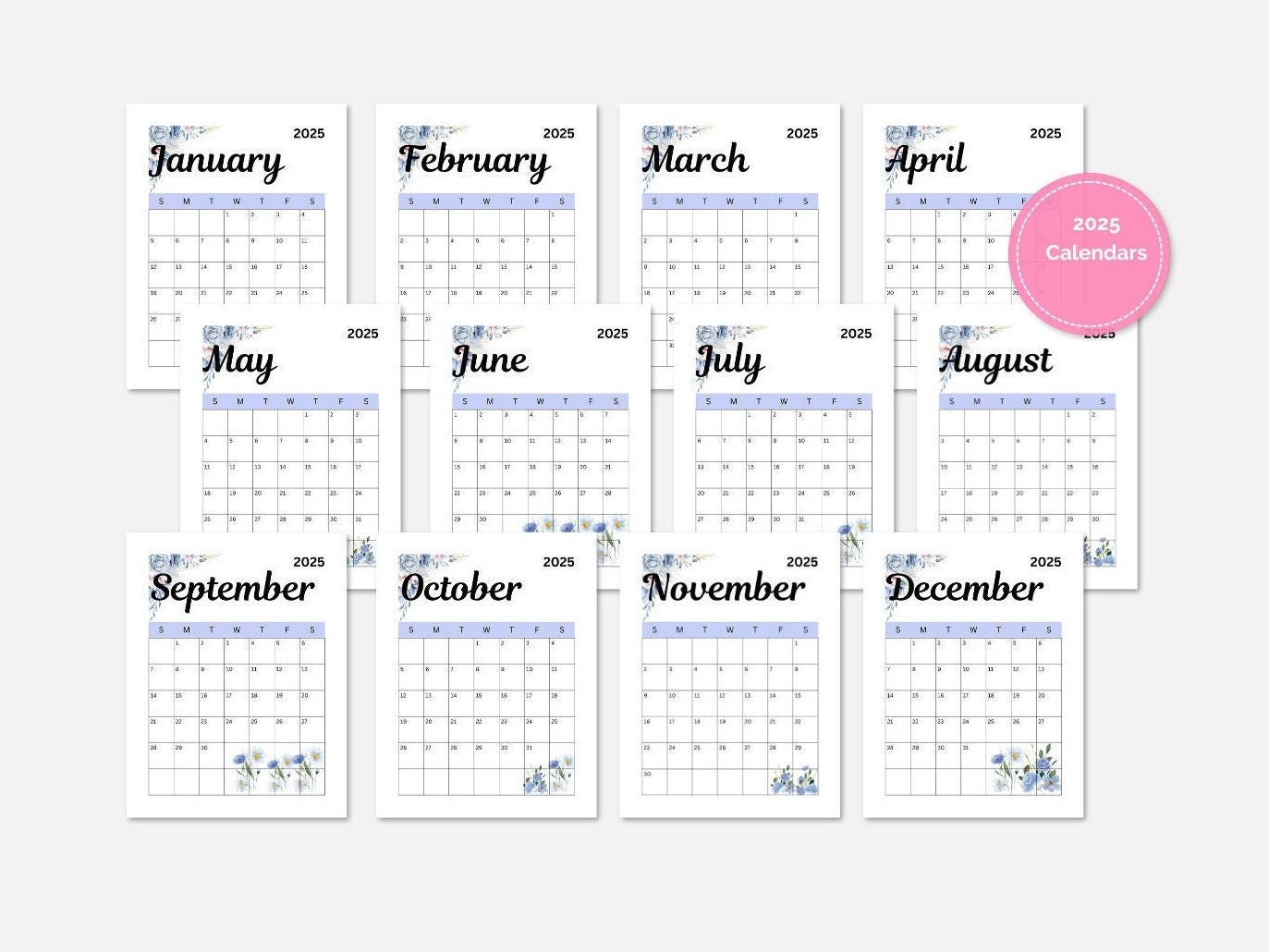 Editable Calendar in Canva, 12 Month Calendar 2025 Calendar Printable ...