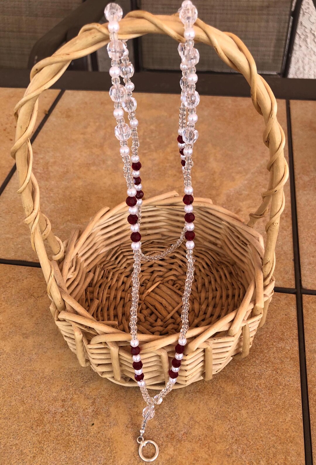 Beaded Teacher Lanyard Ruby Pearl Lanyard, ID Badge Holder, PTA Gift ...